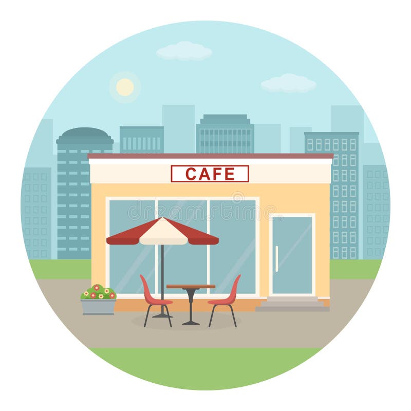 Cafe Building on City Background. Stock Vector - Illustration of public ...