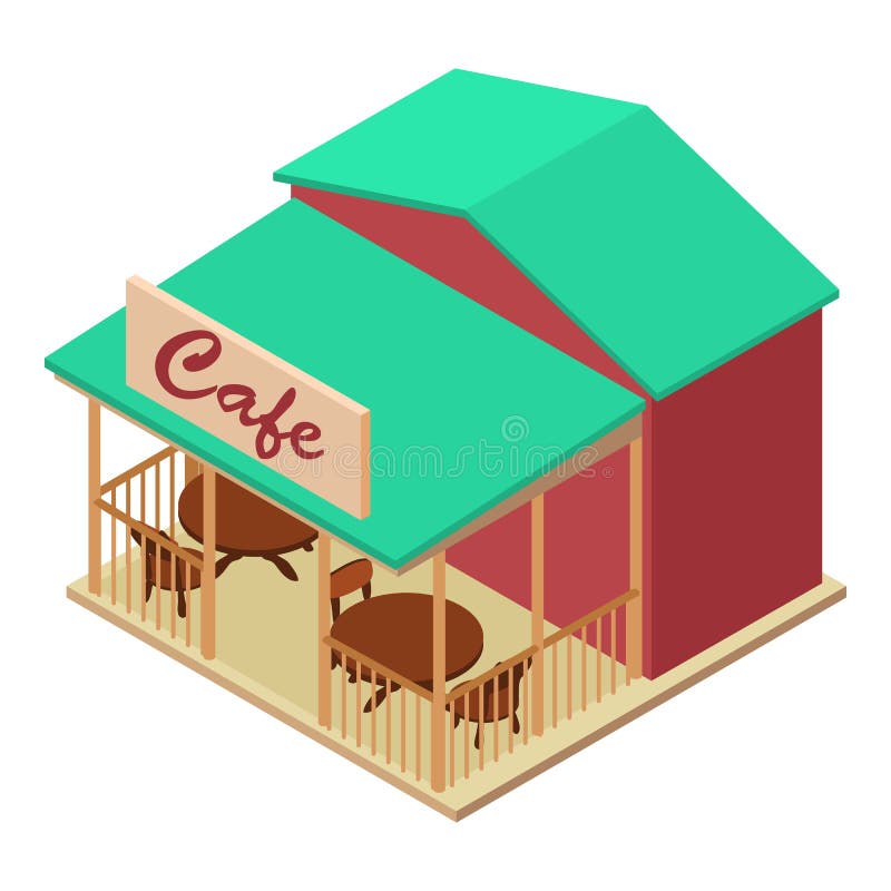 Cafe Building Icon Isometric Vector. Cafe with Table and Chair on Open ...