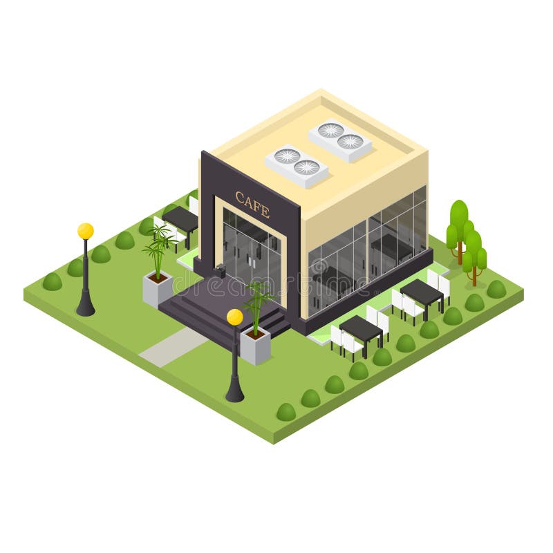Cafe Building Isometric View. Vector Stock Vector - Illustration of ...