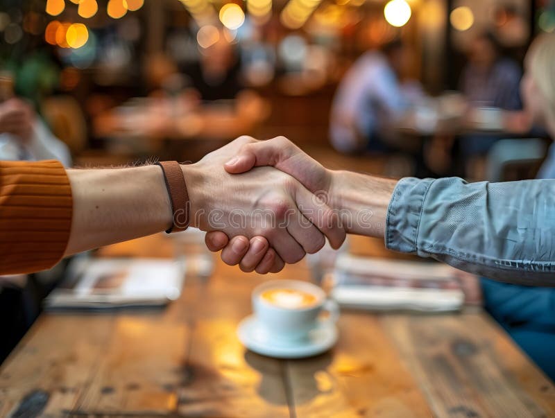 Cafe Business People and Shaking Hands for Teamwork Stock Illustration ...