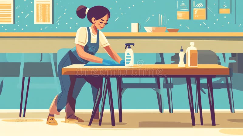 Cafe Cleaning Illustration Woman Cleaning Table Stock Image - Image of ...