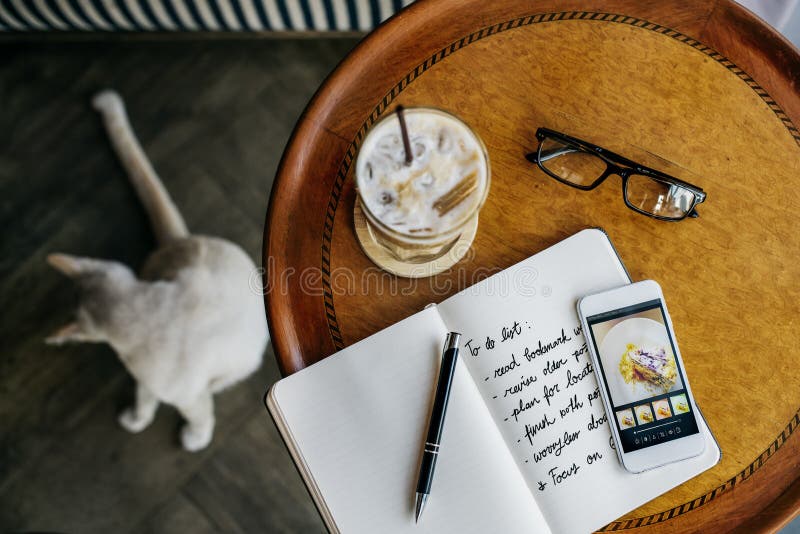Cafe Coffee Break Mobile Phone Notebook To Do List Concept Stock Photo ...