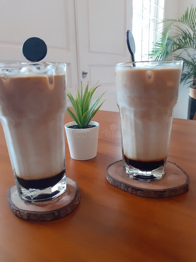 Cafe Coffee Drink Tree Duo Milkcoffee Milk Stock Image - Image of ...