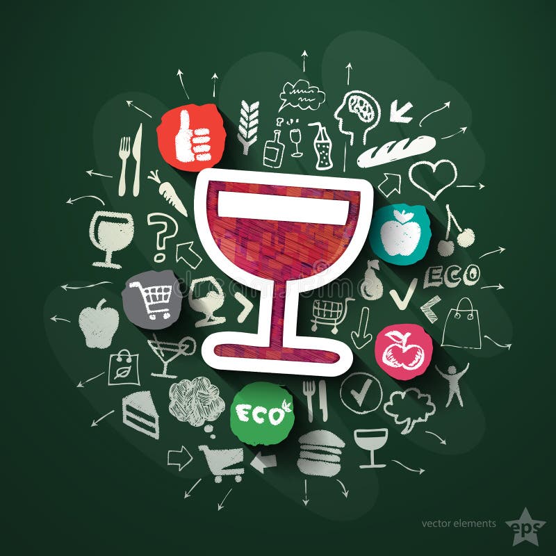 Cafe Collage with Icons on Blackboard Stock Vector - Illustration of ...