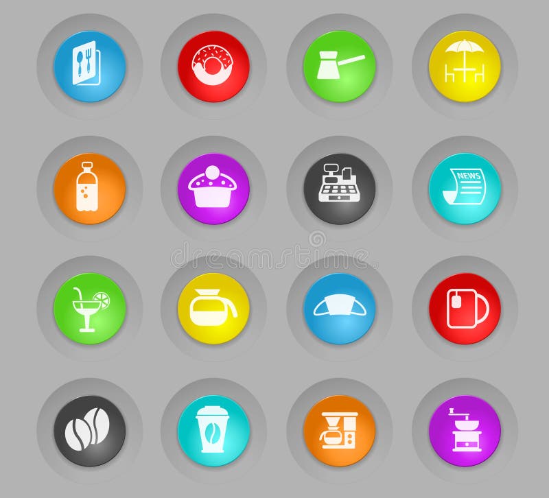 Cafe Colored Plastic Round Buttons Icon Set Stock Vector - Illustration ...