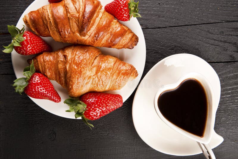 Cafe Cup in Heart Shape and Croissant with Cinamon and Anise Sta Stock ...