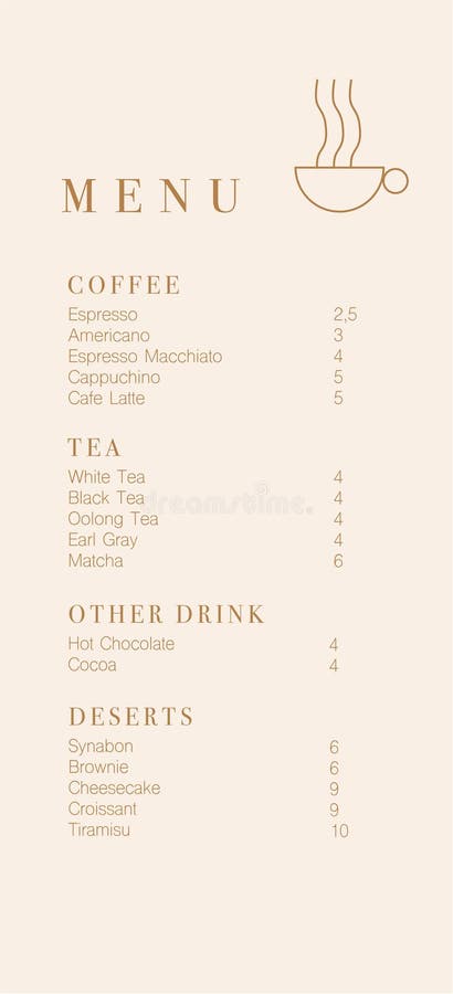 Cafe Design Menu. Coffee Drinks Menu Price List for Cafe, Coffee Shop ...
