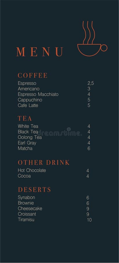 Cafe Design Menu. Coffee Drinks Menu Price List for Cafe, Coffee Shop ...
