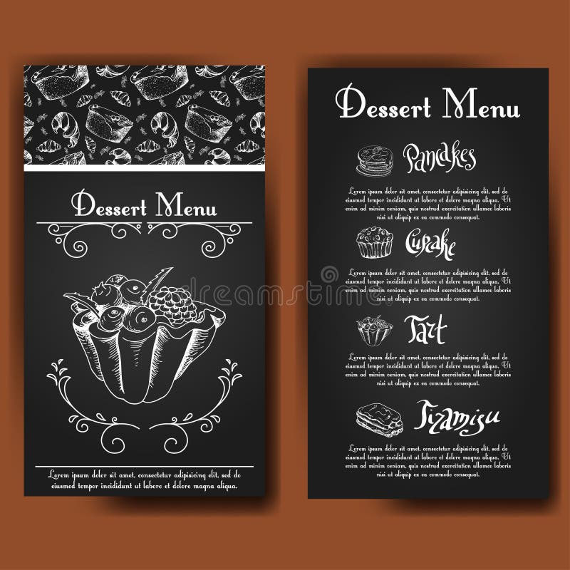 Cafe Design Template. Hand Drawn Dessert Card. Set of Restaurant Menu ...