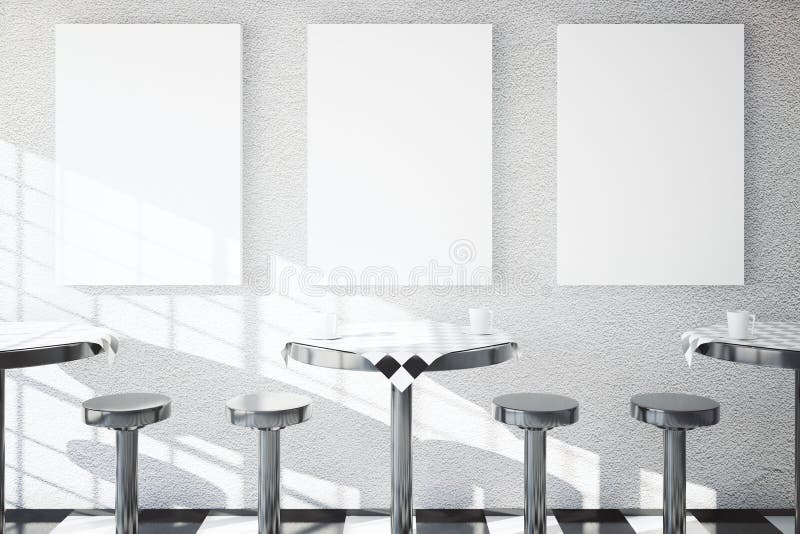 Cafe Dining Area with Blank Posters Stock Illustration - Illustration ...