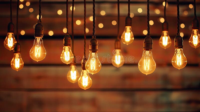 Cafe Edison Bulb String Lights Stock Illustration - Illustration of ...