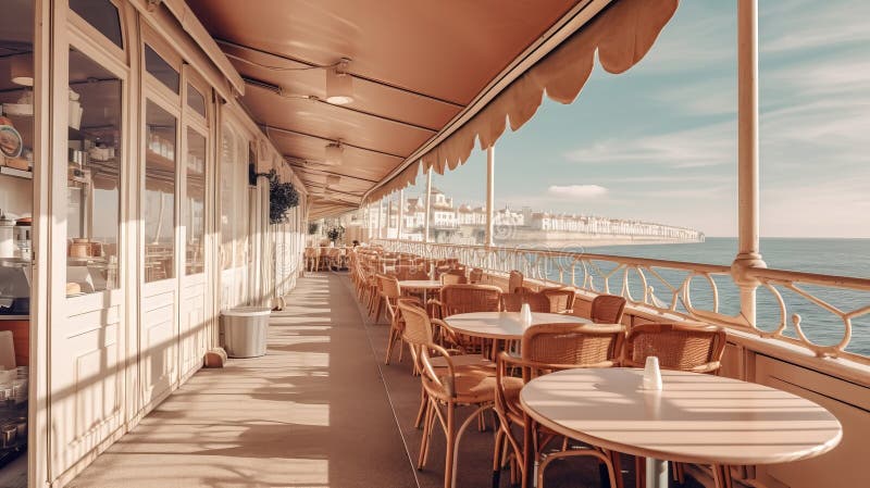 Cafe on the Embankment View of the on the Sea Coast. Generative AI ...