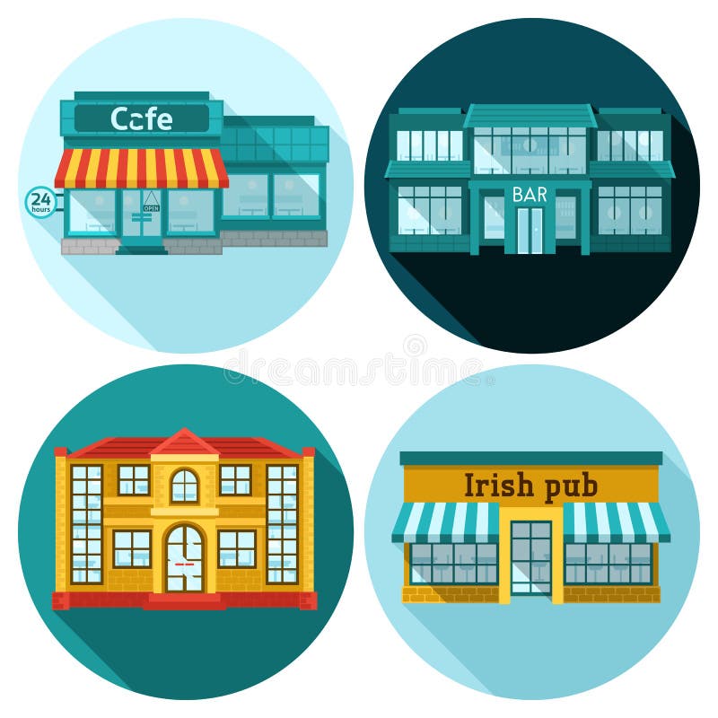 Cafe Flat Set Vector Design Illustration Stock Vector - Illustration of ...