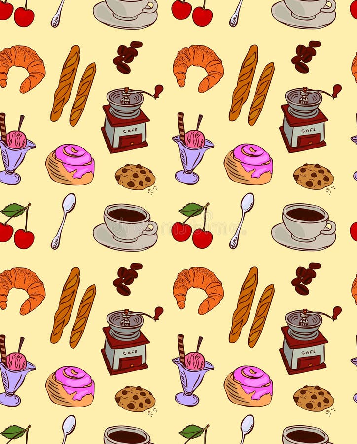 Cafe food pattern stock illustration. Illustration of food - 19842131