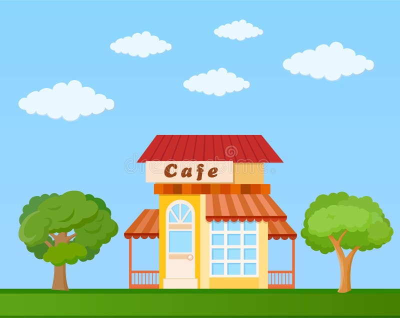 Cafe Front View on Nature Background, Illustration Stock Illustration ...