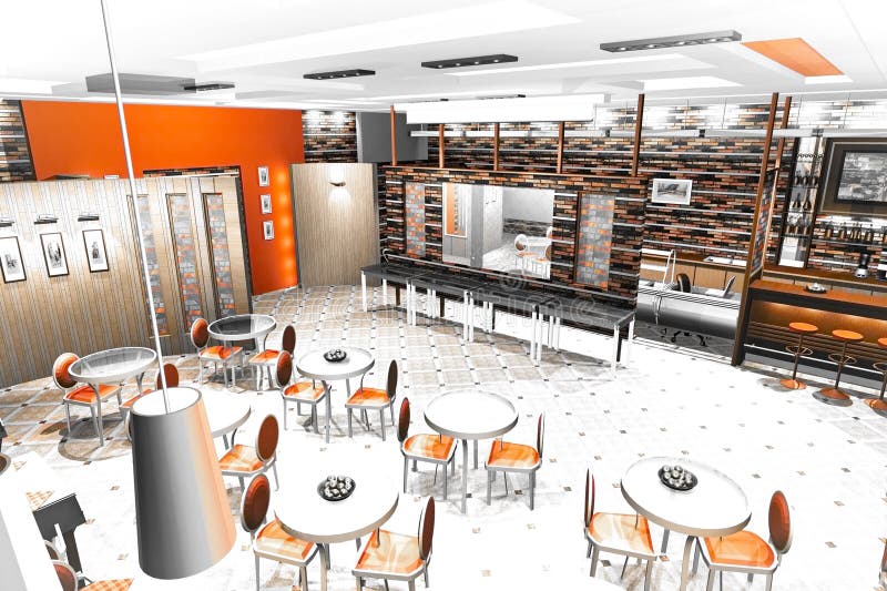 Cafe Hall Interior stock illustration. Illustration of dining - 187143001