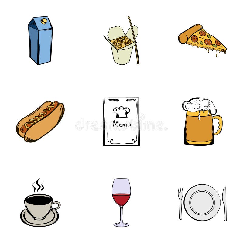Cafe Icons Set, Cartoon Style Stock Vector - Illustration of homemade ...