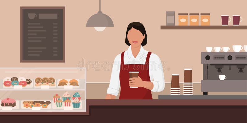 Cafe Interior and Barista at Work Stock Vector - Illustration of sale ...