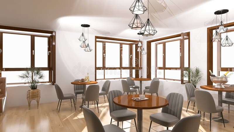 Cafe Interior 3d Render, 3d Illustration Stock Illustration ...