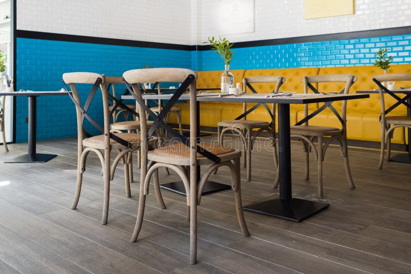 Cafe Interior Design with Table and Chairs Stock Photo - Image of venue ...
