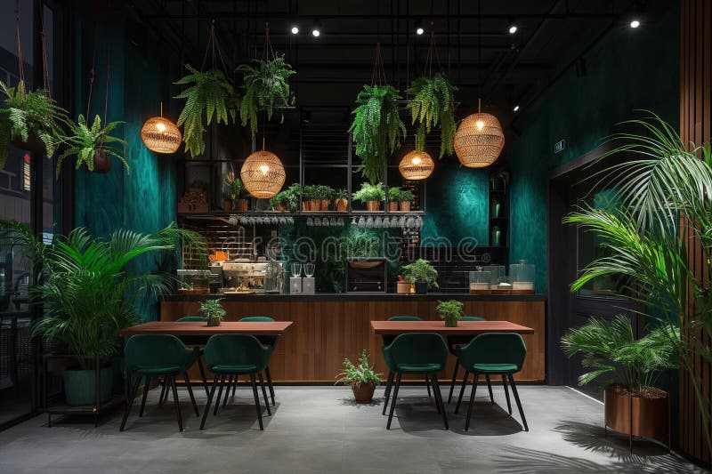 Cafe Interior in Green Colors Stock Photo - Image of shop, room: 329753900