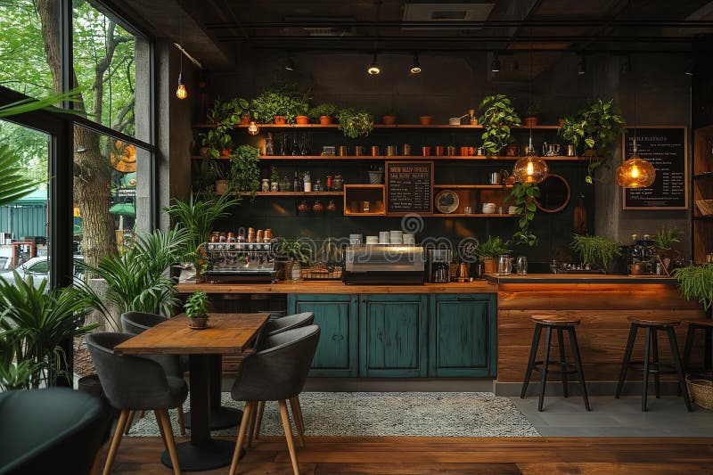 Cafe Interior with Panoramic Floor-to-ceiling Windows Stock Image ...