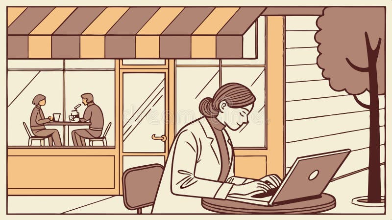 Cafe Interior with People Working on Laptops, Cafe Life, Coffee Vector ...