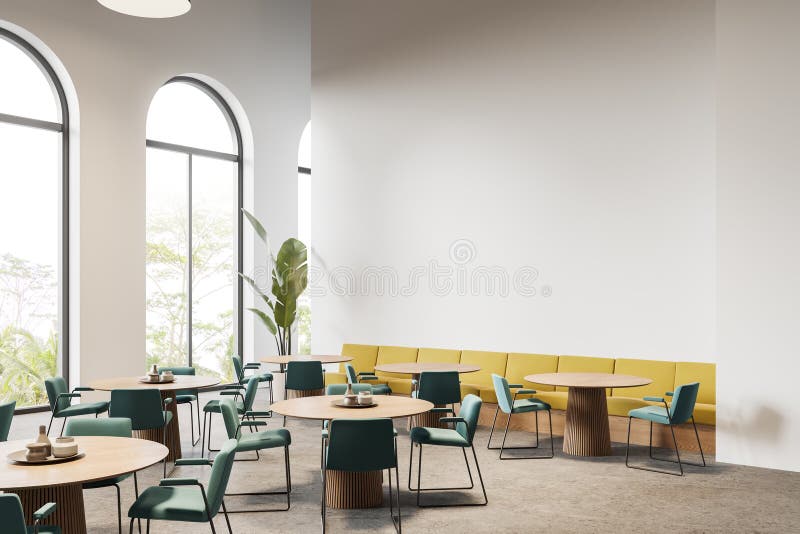Cafe Interior with Seats and Table, Sofa Near Panoramic Window. Mock Up ...