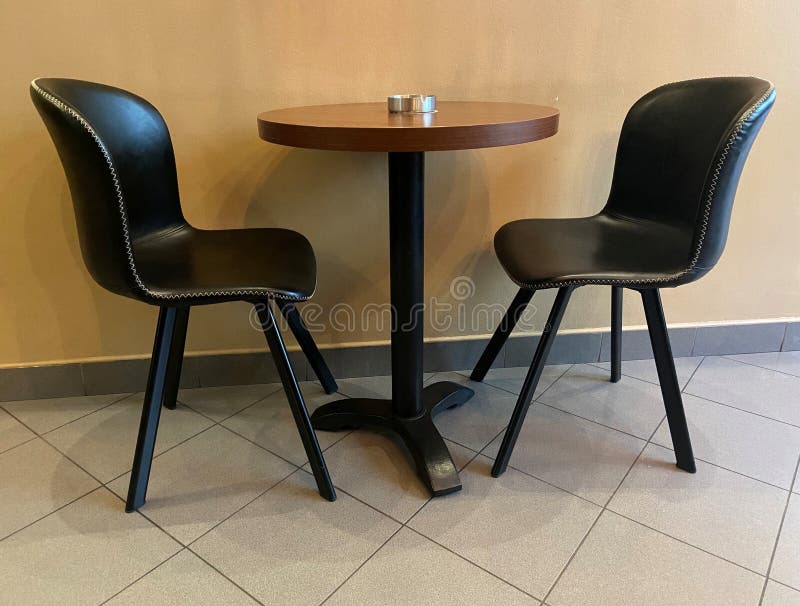 Cafe Interior Table and Two Leather Chairs Stock Photo - Image of ...