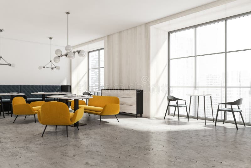Cafe Interior with Tables and Armchairs, Open Space Restaurant Stock ...