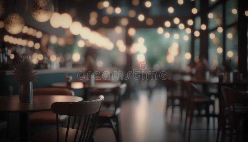 Cafe Interior with Tables and Chairs, Bokeh Background. Stock ...