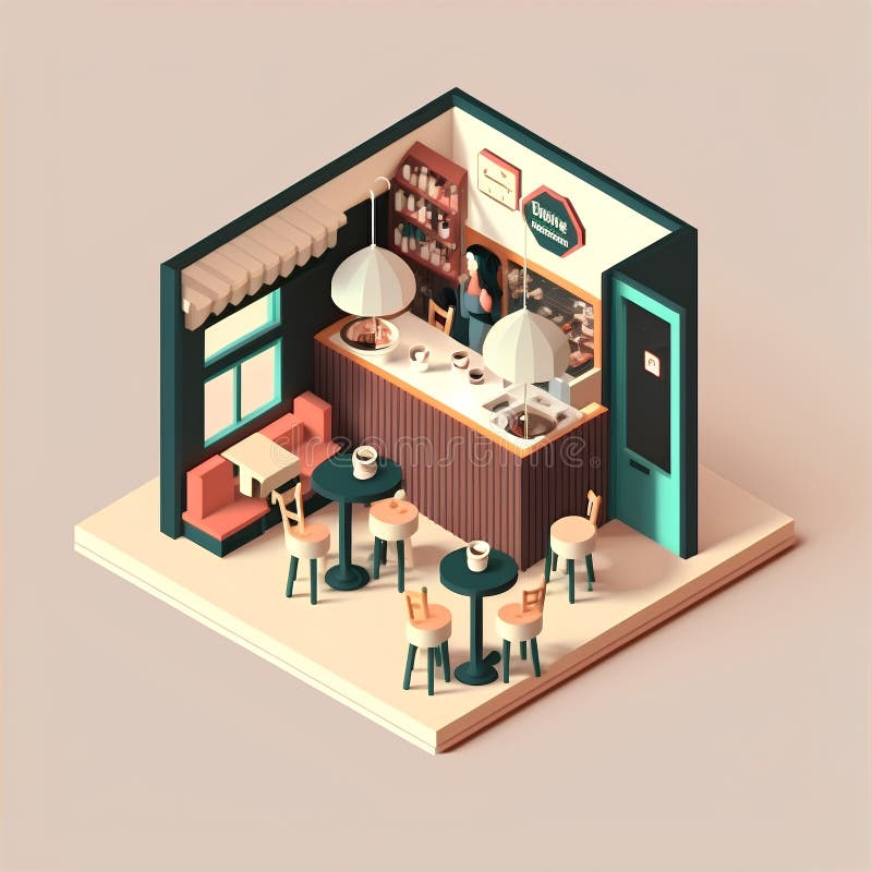 Cafe Isometric Concept. Isometric Illustration of Cafe Vector Concept ...