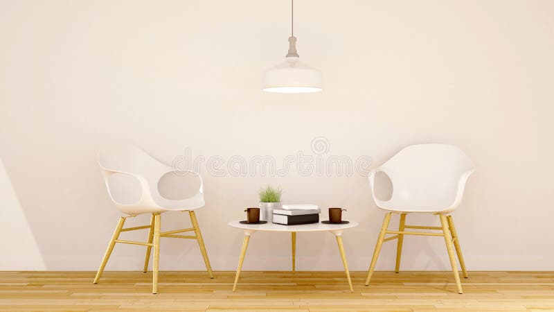 Cafe or Library Area Clean Design - 3D Rendering Stock Illustration ...