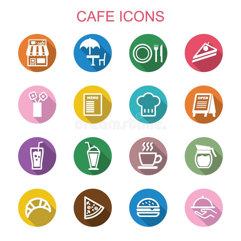 Cafe long shadow icons stock vector. Illustration of beverage - 49110782