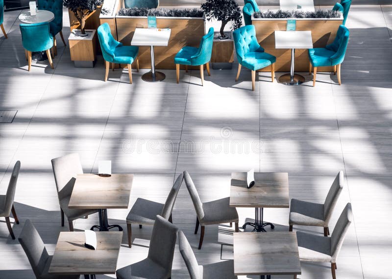 Cafe with Lots of Tables in the Mall. View from Above Stock Image ...