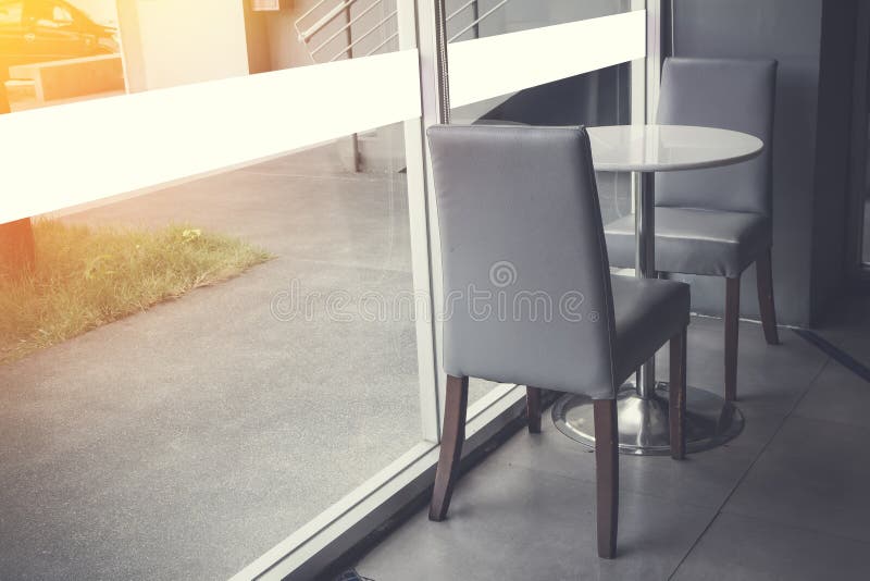 Cafe and Luxury with Sunny Morning and Two Chairs at the Relax Corner ...