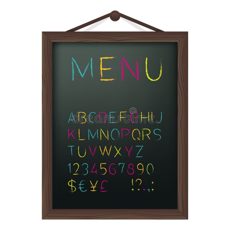 Cafe Menu Board with Colored Chalk Alphabet Stock Vector - Illustration ...