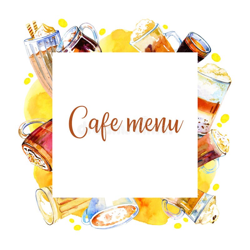 Cafe Menu Cover Design Template. Rectangular Frame with Coffee Drinks ...