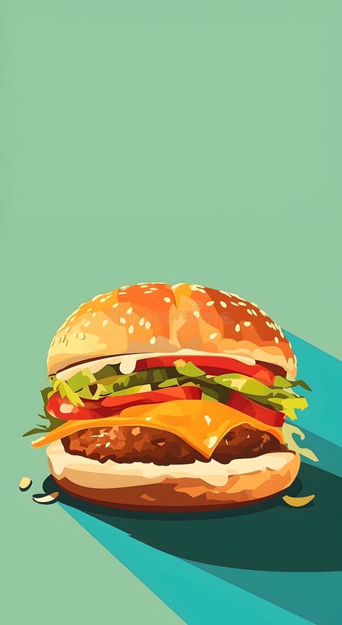 Tasty Burger on a Plain Blue Color Scheme Background. Stock ...