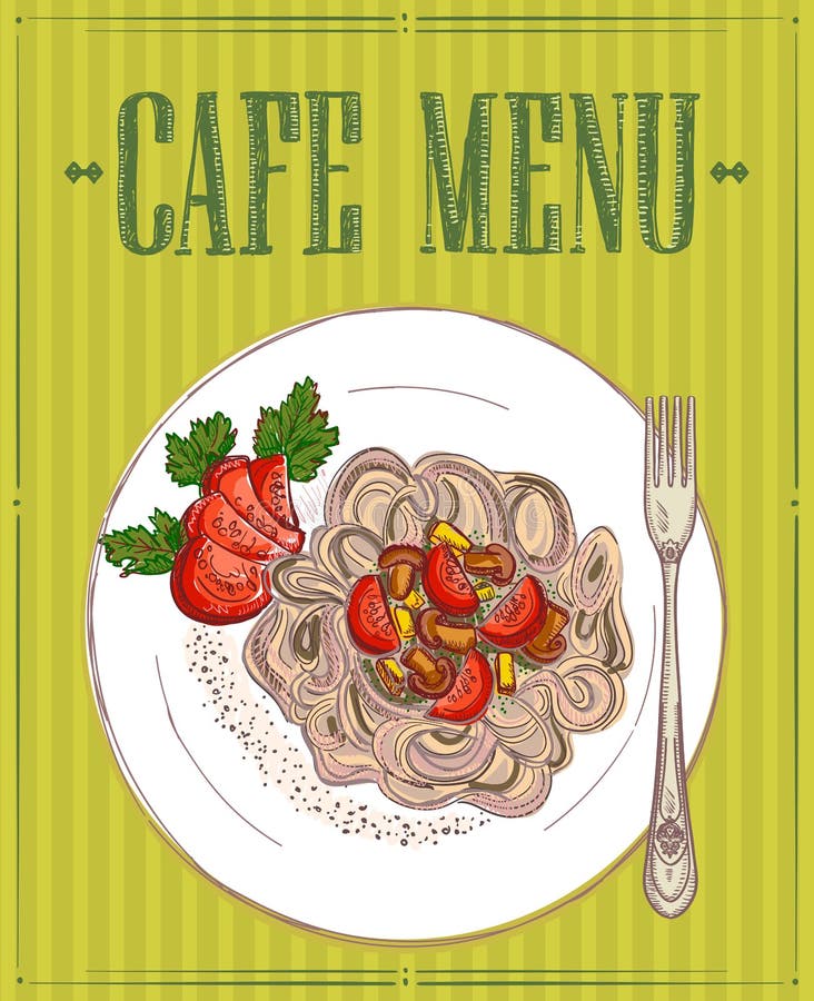 Cafe Menu with Flat Lay Pasta Dish Sketch Stock Vector - Illustration ...