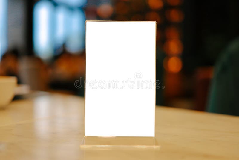 Cafe Menu. Menu Frame Standing on Wood Table in Bar Restaurant Cafe ...