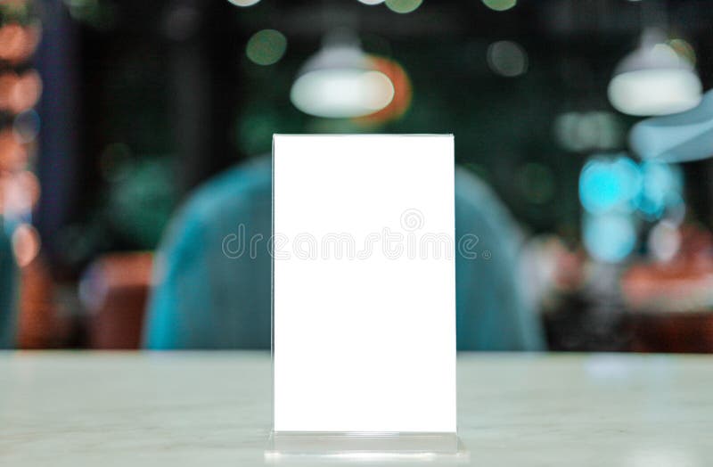 Cafe Menu. Menu Frame Standing on Wood Table in Bar Restaurant Cafe ...