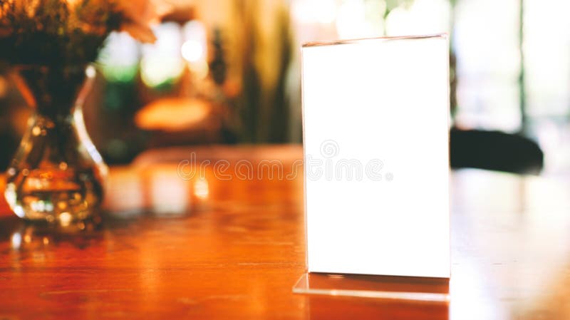 Cafe Menu. Menu Frame Standing on Wood Table in Bar Restaurant Cafe ...