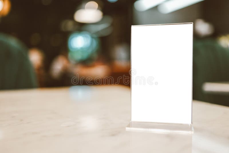 Cafe Menu. Menu Frame Standing on Wood Table in Bar Restaurant Cafe ...
