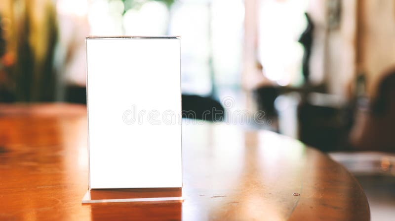 Cafe Menu. Menu Frame Standing on Wood Table in Bar Restaurant Cafe ...