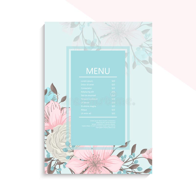 Cafe Menu, Template Design with Flowers. Vector Illustration Stock ...
