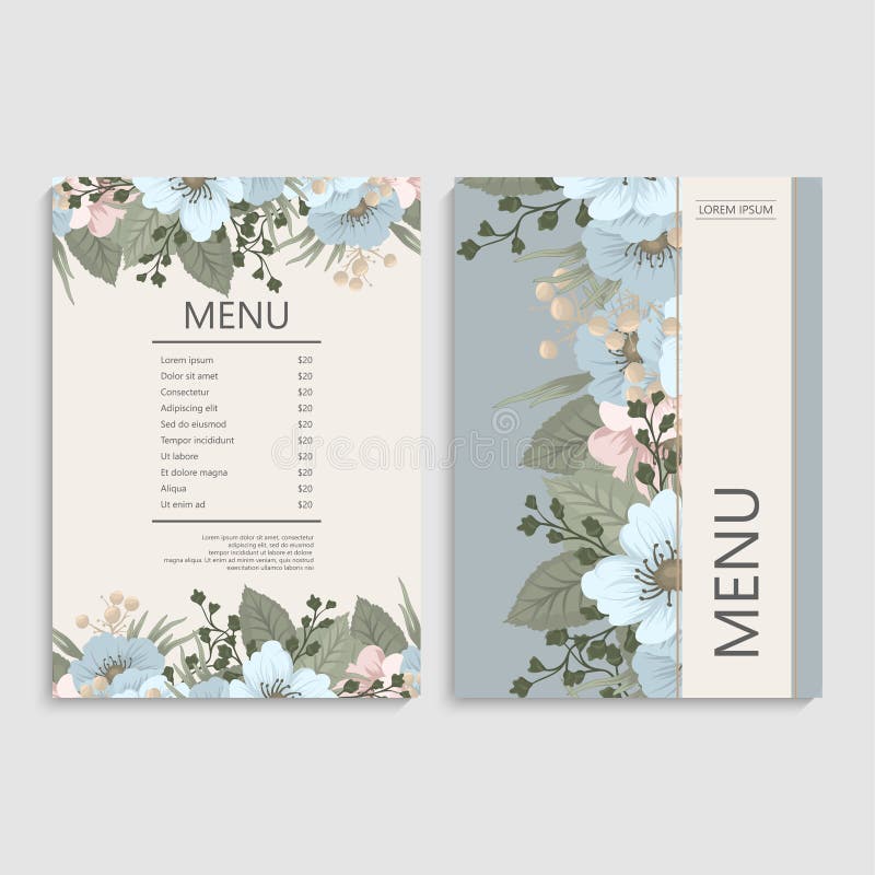 Cafe Menu, Template Design with Flowers. Vector Illustration Stock ...