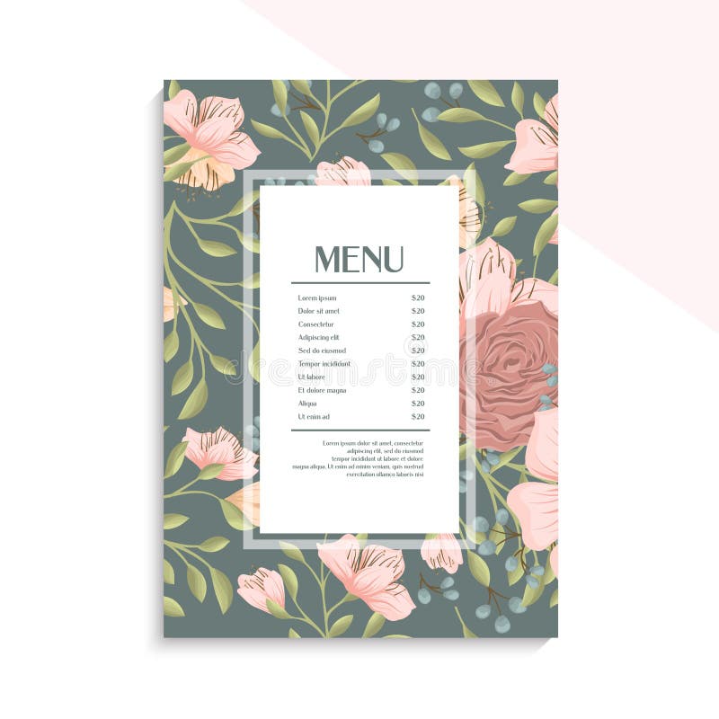 Cafe Menu, Template Design with Flowers. Vector Illustration Stock ...