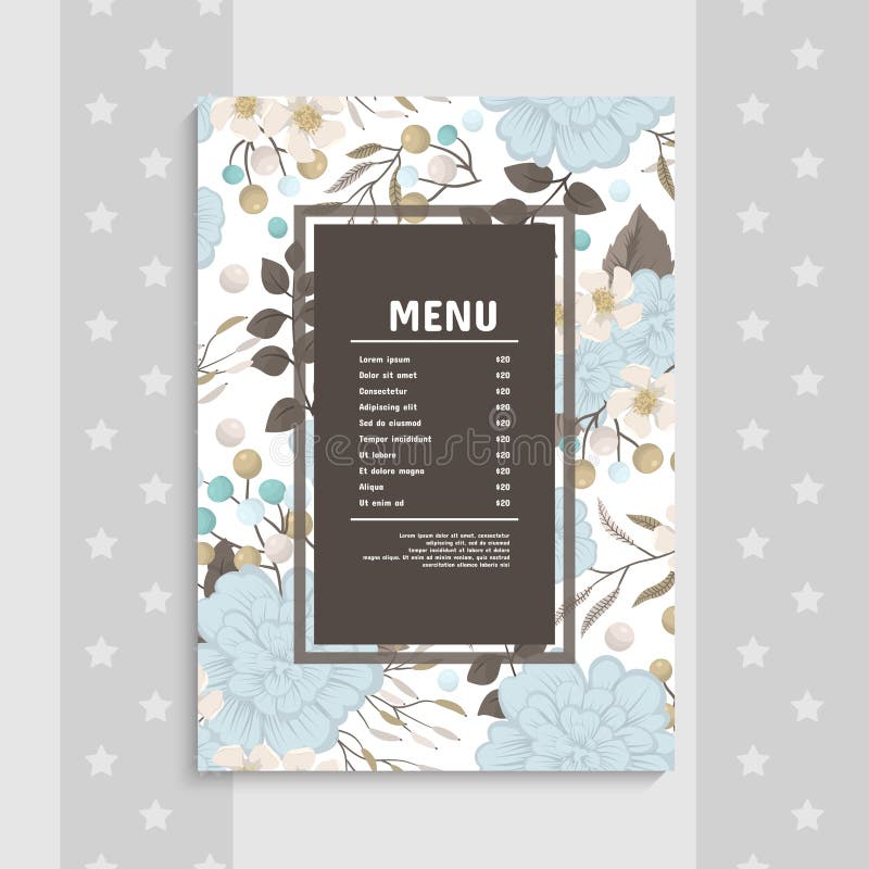 Cafe Menu, Template Design with Flowers. Vector Illustration Stock ...