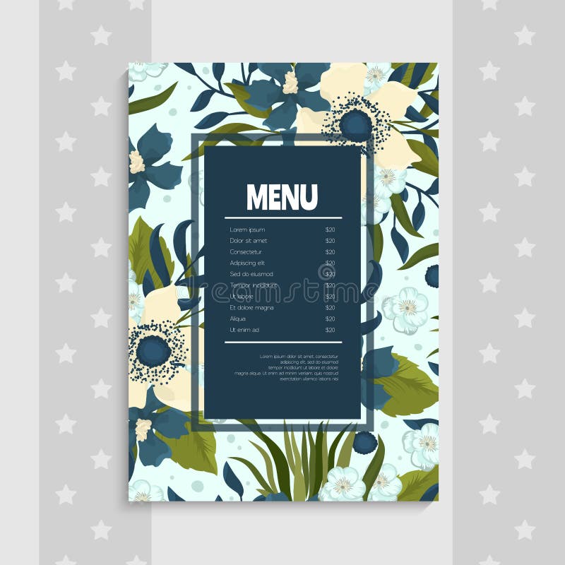 Cafe Menu, Template Design with Flowers. Vector Illustration Stock ...
